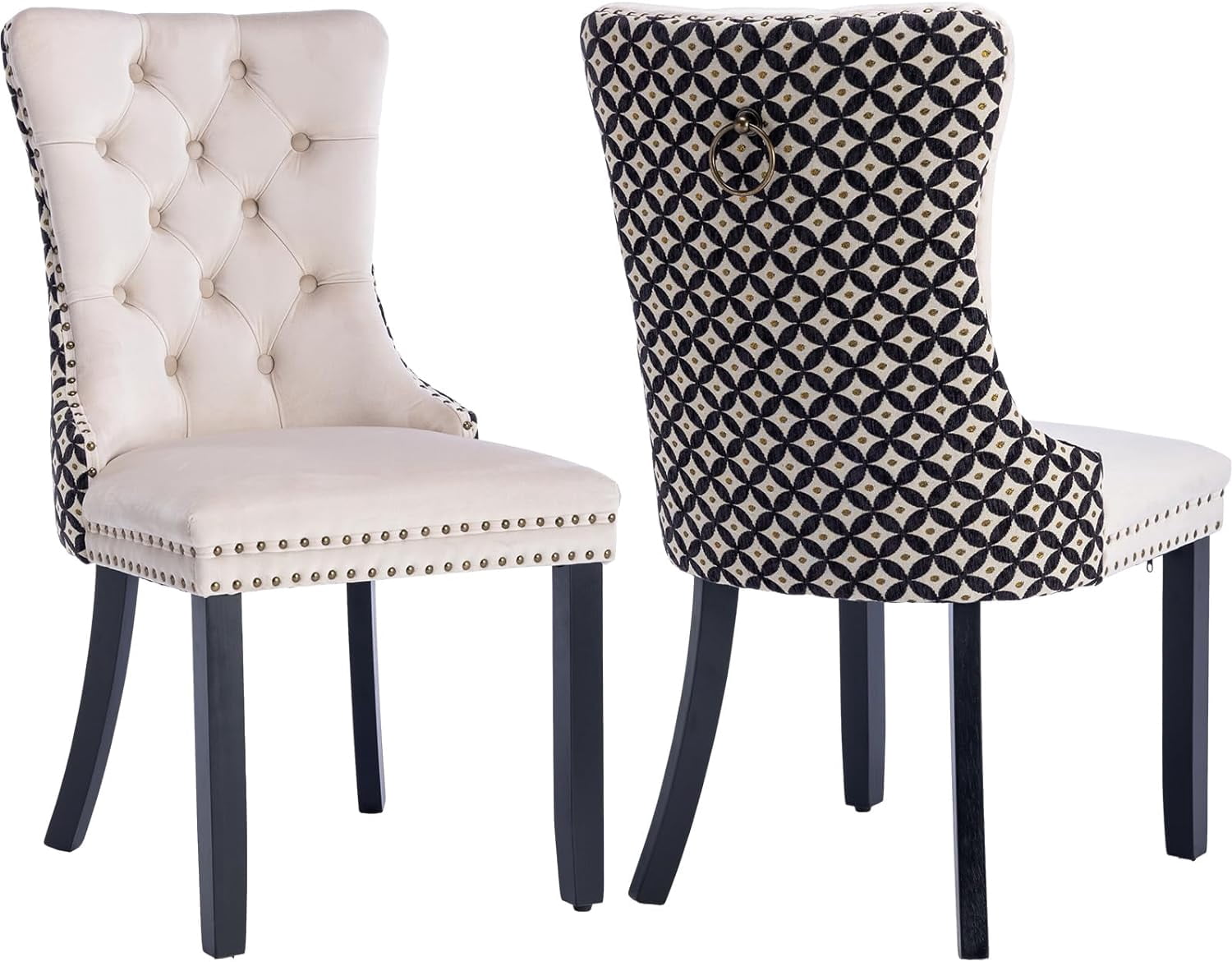 Beige Linen Dining Chairs Set of 2, Kitchen & Dining Room Chairs Set of ...