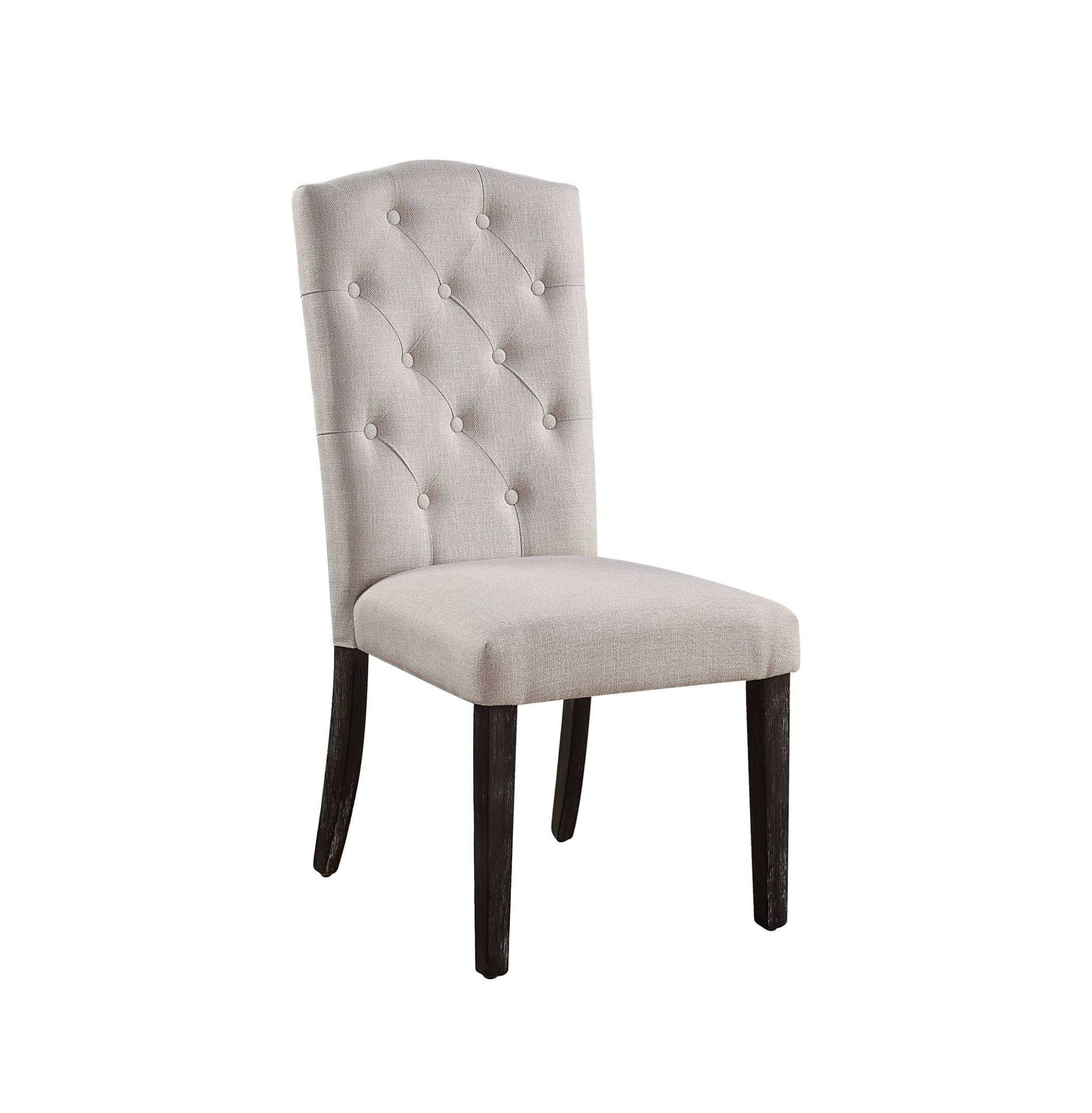 Beige Linen Dining Chairs (Set of 2) - Weathered Espresso Wood Legs ...