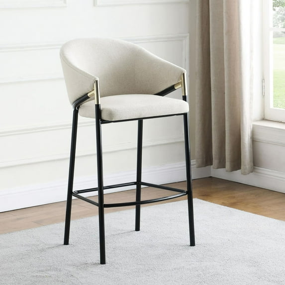 Beige Linen-Like Fabric Bar Stools (2-Piece Set) | Sleek Design ...