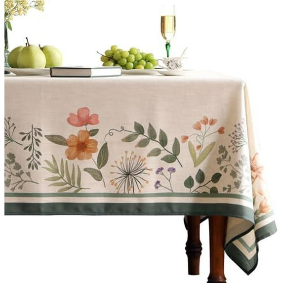 Beige Linen Long Rectangle Tablecloth,Vintage French Shabby Chic Floral ...