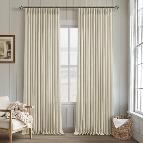 Beige Linen Pinch Pleated 120 Inch Curtains 2 Panels for Living Room ...