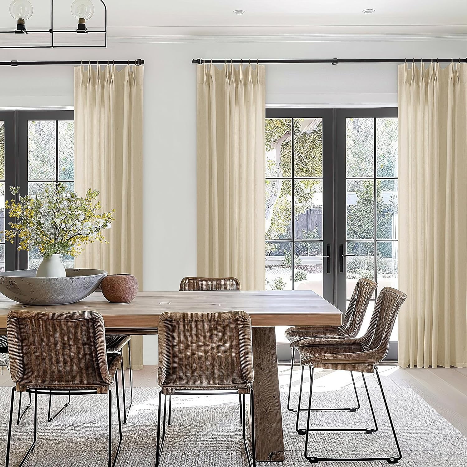 Beige Linen Sheer Curtains 96 Inches Long Memory Shape Trained Pinch ...