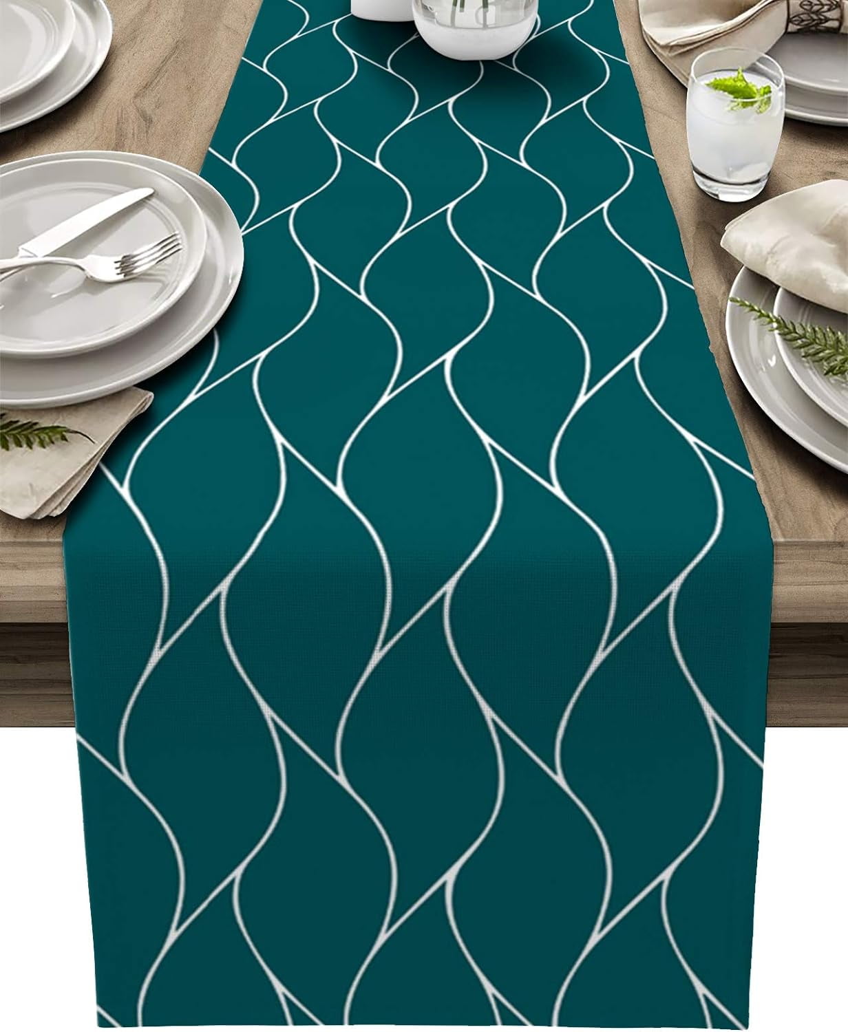 Beige Linen Table Runners Modern Abstract Wave Stripe Dresser Scarf ...