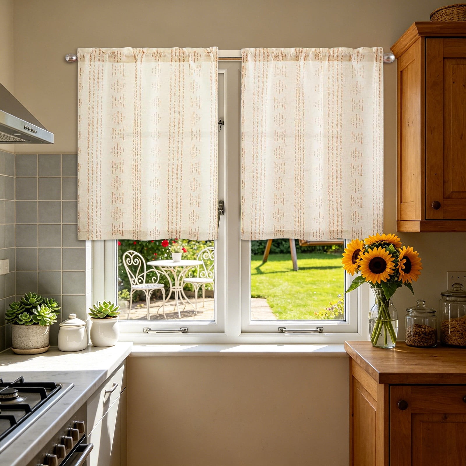 Beige Linen Textured Kitchen Curtain Valance, Rod Pocket Short Window ...