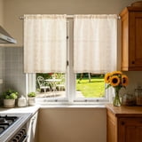 Beige Linen Textured Kitchen Curtain Valance, Rod Pocket Short Window ...