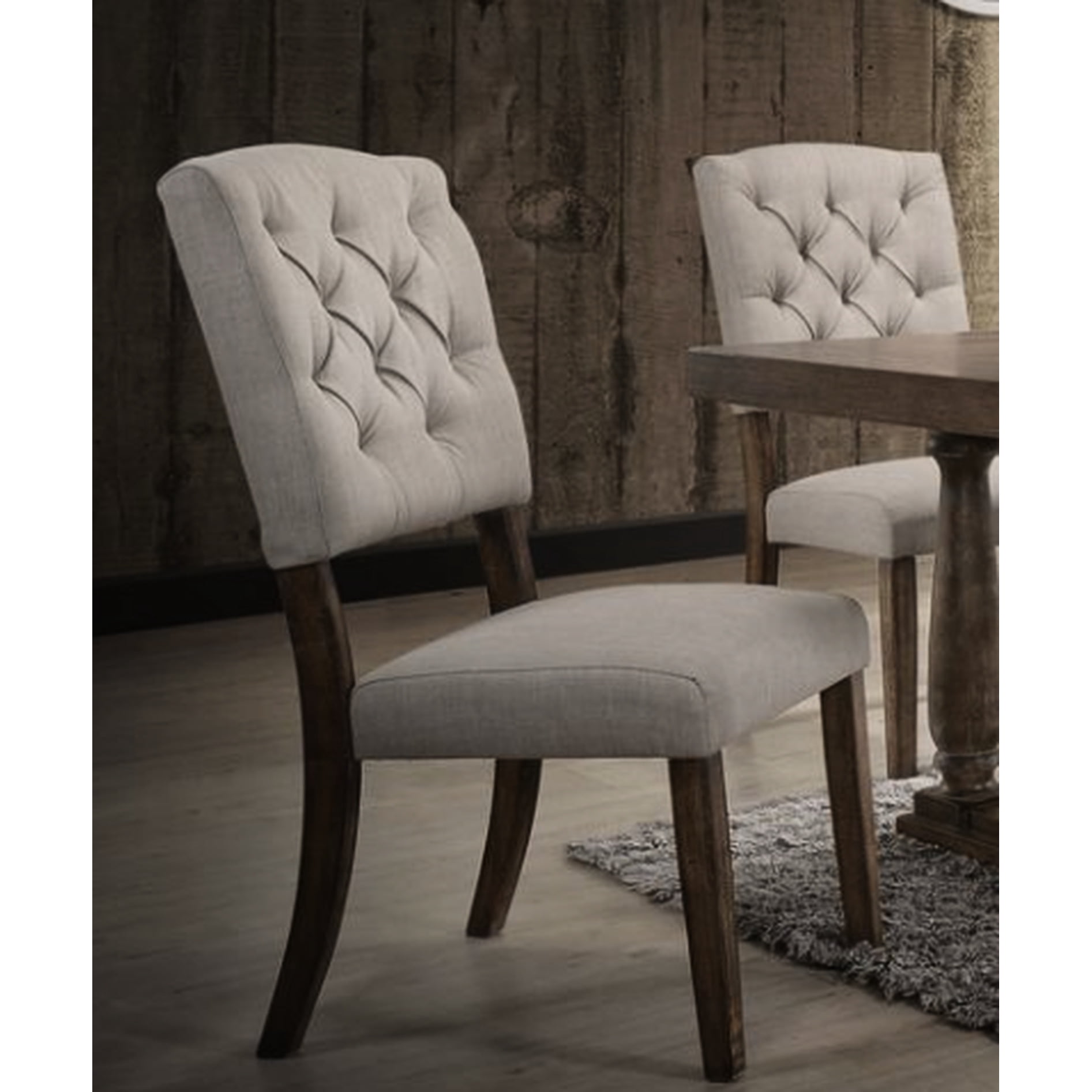 Beige Linen & Weathered Oak Side Chairs (2). High-back With Classic ...
