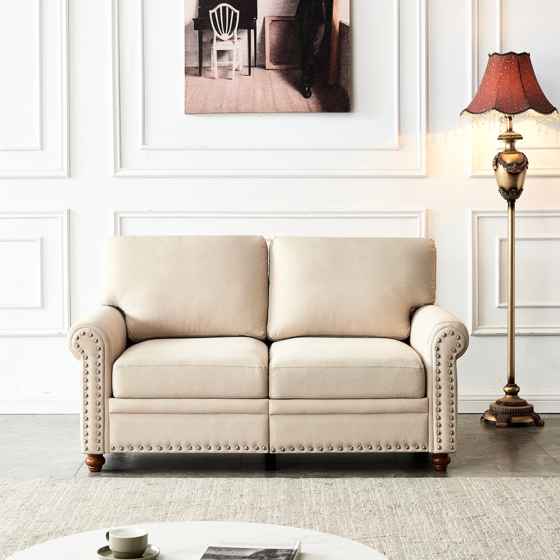 Beige Linen With Removable Storage - Solid Wood Frame, Soft Upholstery ...