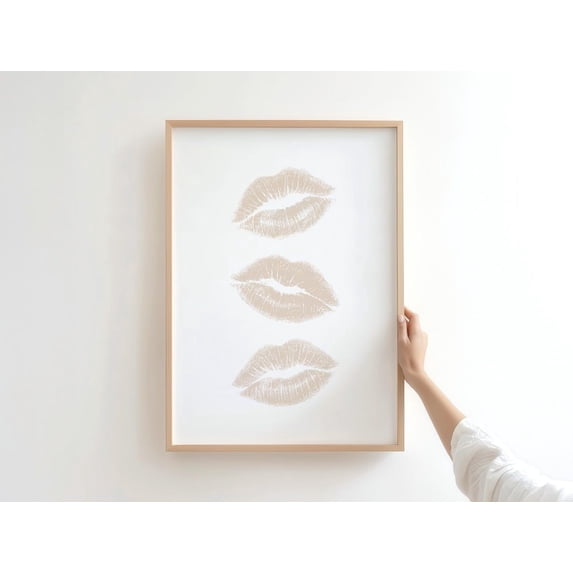 Beige Lip Print Glam Lipstick Kiss Pop Art Fashion Wall Decoration ...