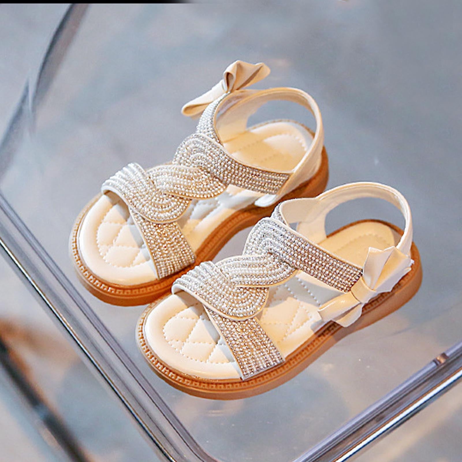 Beige Little Kids Princess Bow Pearl Sandals Spring Summer 2026 For ...