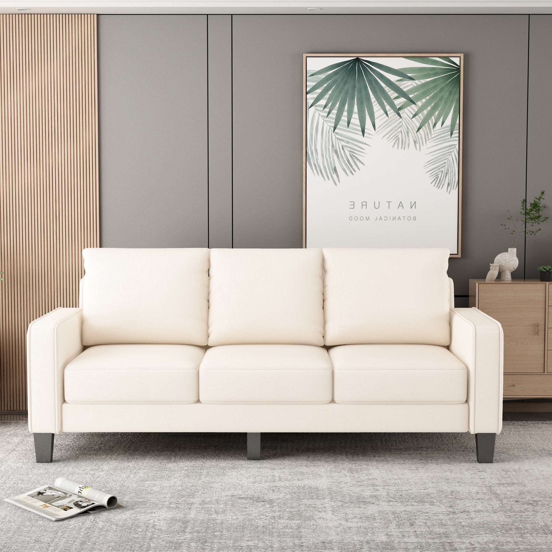 Beige For Living Room - Solid Wood & Metal Frame, Fabric, 6.7" Cushion ...