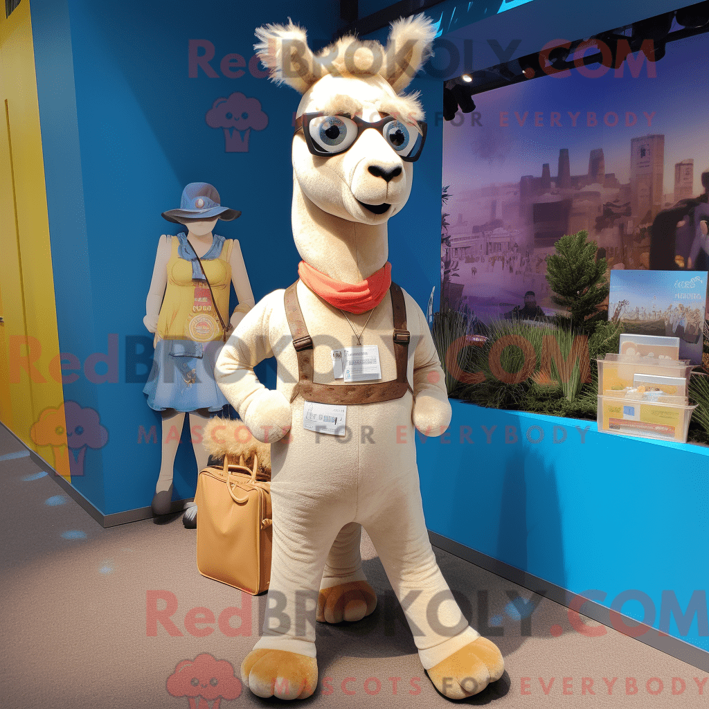 Beige Llama REDBROKOLY mascot costume character dressed with a Bootcut ...
