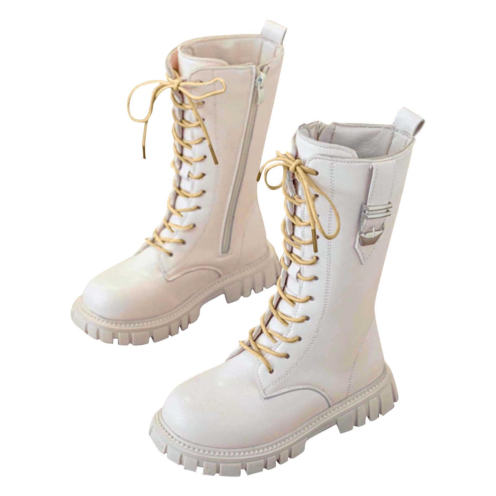 Beige Long Barrel Boots For Girls Featuring Bow Knot And Leather For ...