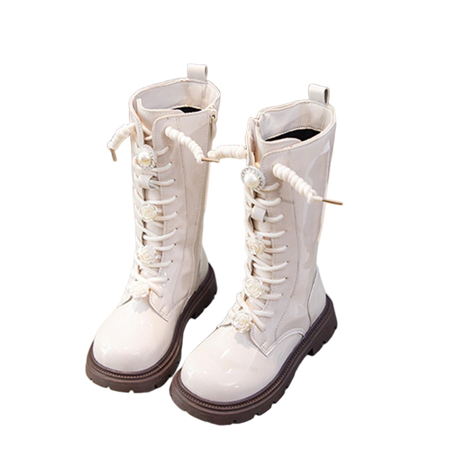 Beige Long Barrel Boots For Girls With A Bow Knot And Easy Zip Entry ...