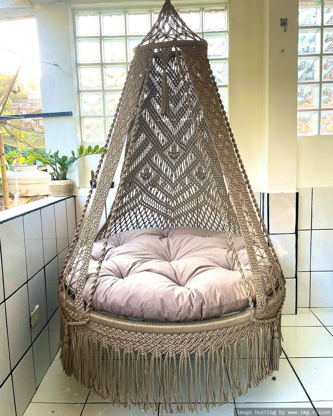 Beige Macrame Swing Chair Hanging Swing Chair Only Swing Macrame Porch ...