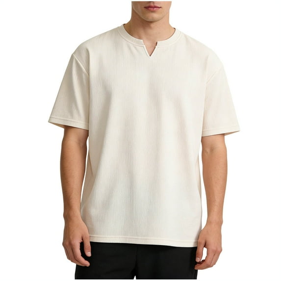 Beige Man Basic Tshirts Loose Fit Tops Tee for Mens Short Sleeve Vneck ...