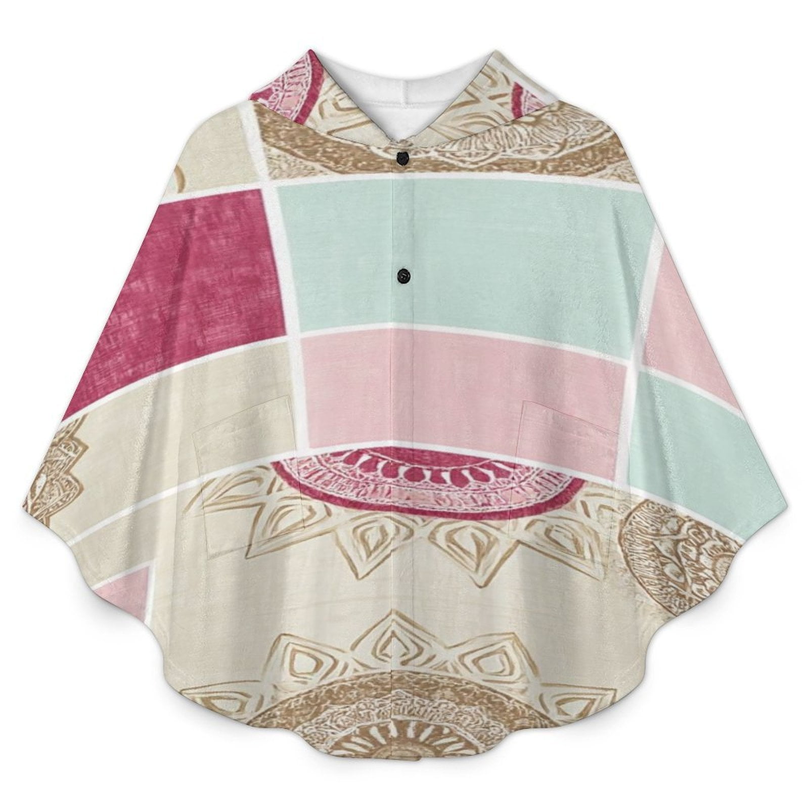 Beige Mandala Patchwork Design Blanket Oversized Wearable Hooded ...