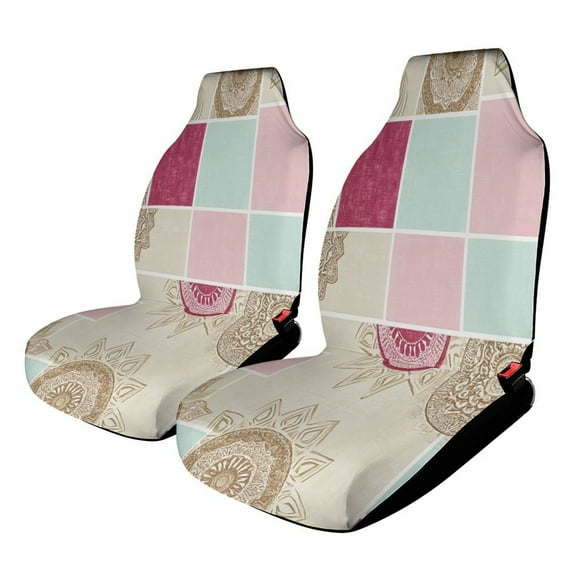 Beige Mandala Patchwork Design Car Seat Covers Front Seats Universal ...