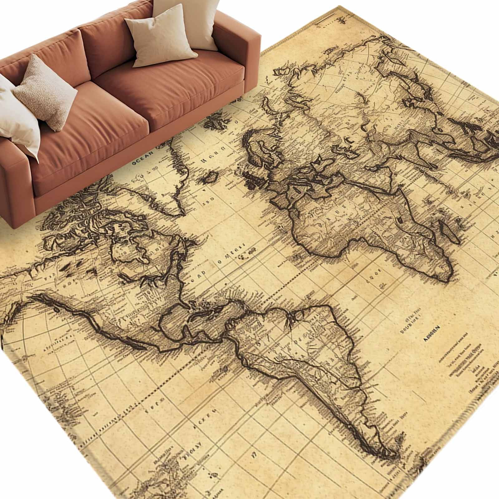 Beige Map Large Area Rugs for Bedroom Living Room, Soft Non Slip Carpet ...