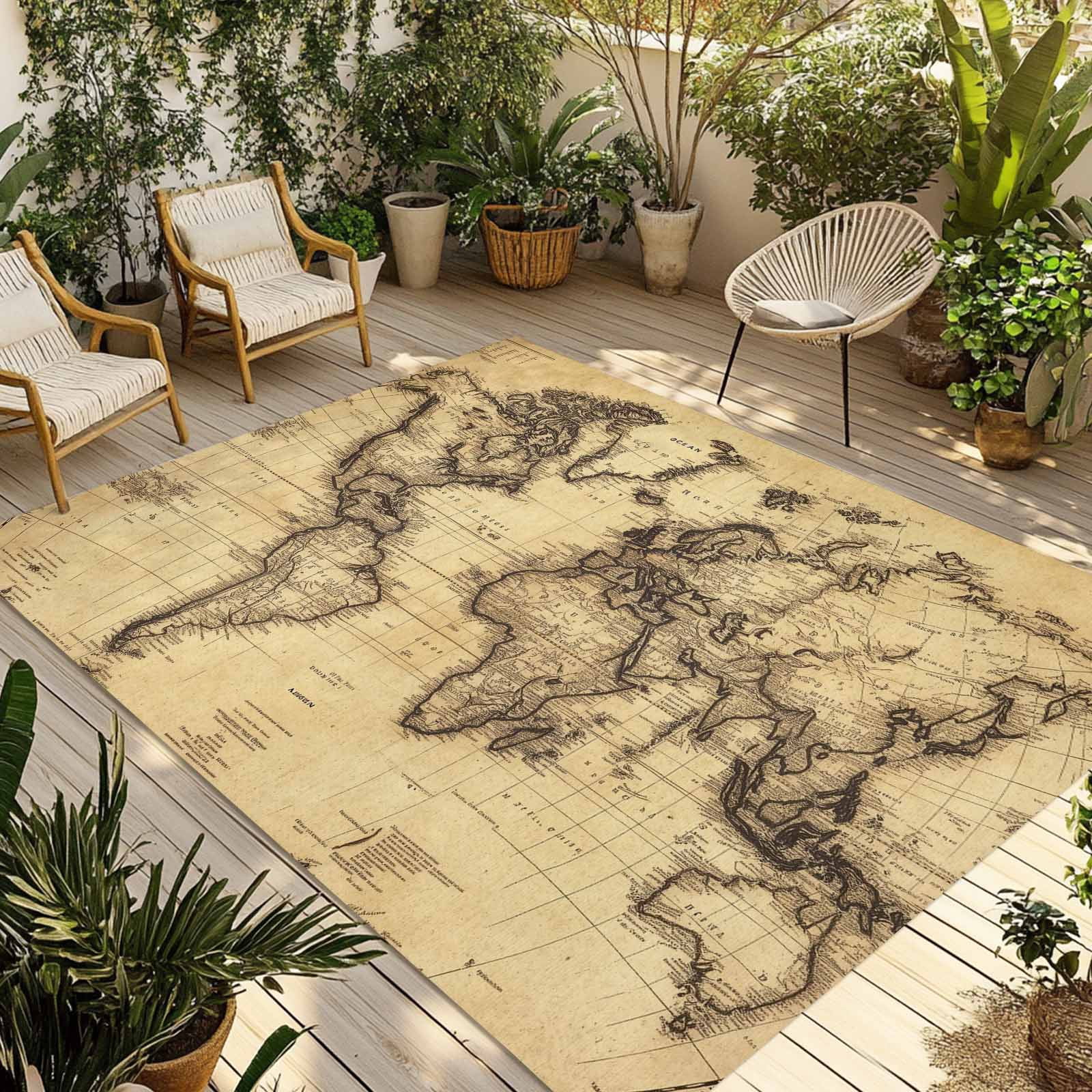 Beige Map Outdoor Rug 3x5 Ft - Reversible Patio Rug Outdoor Camping ...