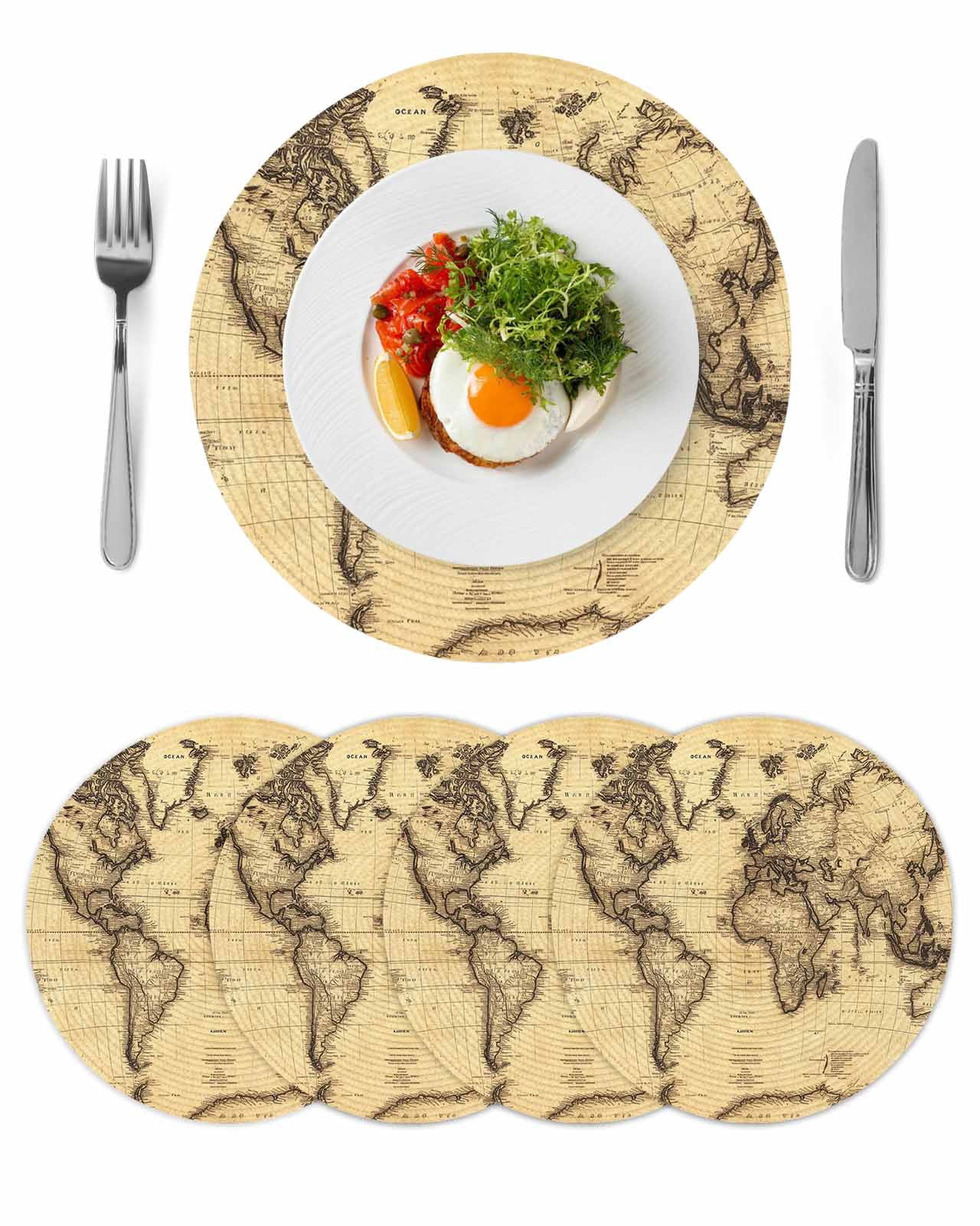 Beige Map Round Placemats Set of 4 for Dinning Tables,Heat-proof ...