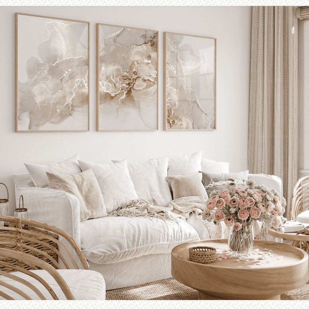 Beige Marble Abstract Neutral Bedroom Living Room Poster Prints ...
