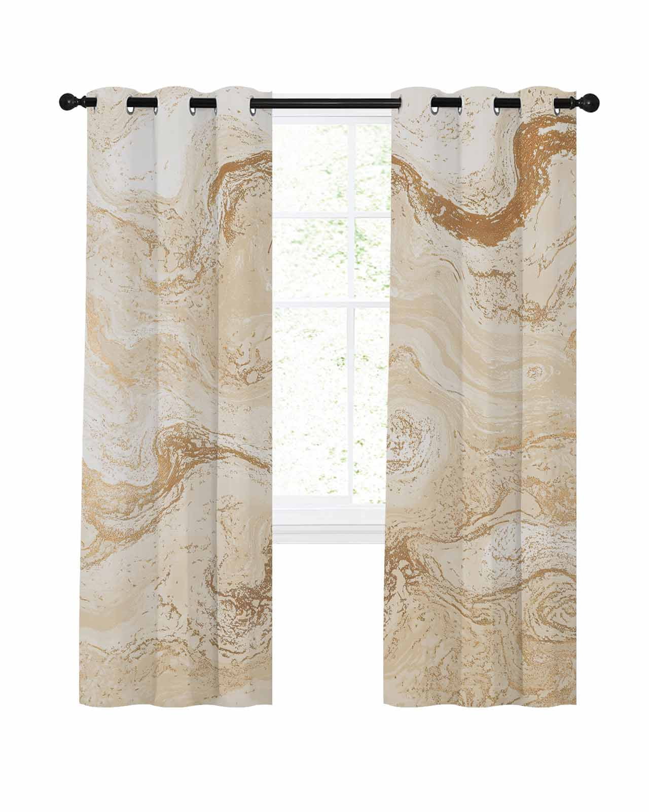 Beige Marble Blackout Curtains 84 Inches Long for Bedroom, Chic Neutral ...