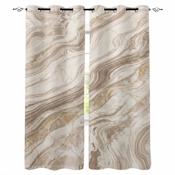 Beige Marble Blackout Curtains for Bedroom/Living Room, Thermal ...