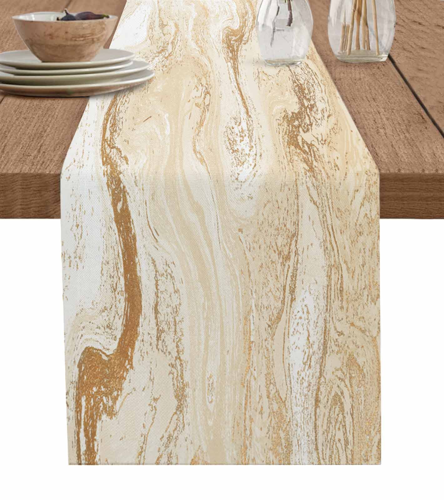 Beige Marble Burlap Cotton Table Runner 14x72 Inches Long, Chic Neutral ...