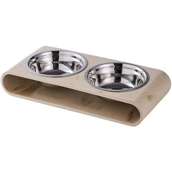 Beige Marble Elevated Dog Bowls Set - 2 Thick 6" Stainless Steel Puppy ...