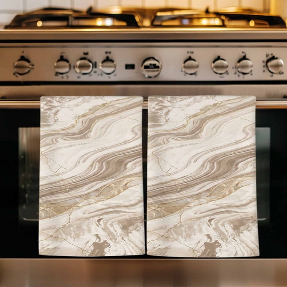 Beige Marble Kitchen Towels Set of 4, Modern Ink Painting Abstract Art ...