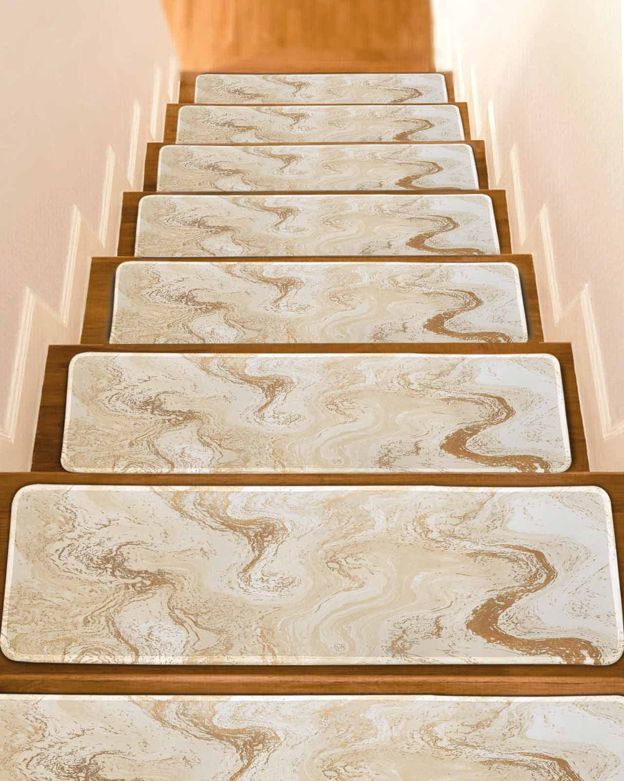 Beige Marble Non-Slip Stair Treads for Wooden Steps, 15 Pack-8x30in ...