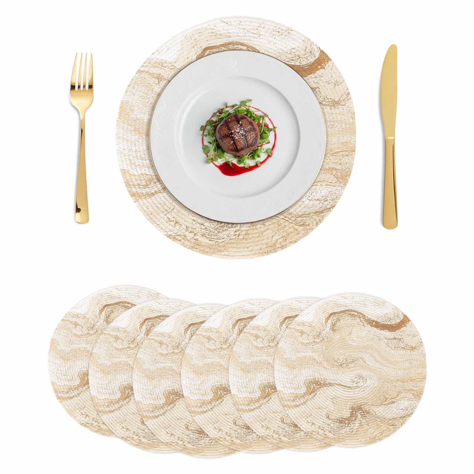 Beige Marble Round Placemats Set of 6 Chic Neutral Minimalist Fluid ...
