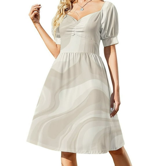 Beige Marble Swirling Pattern Texture Short Sleeve Dress Clothes Women ...