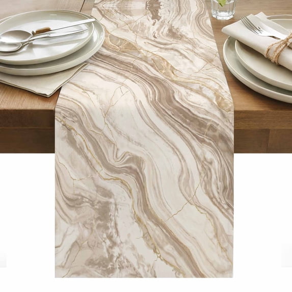Beige Marble Table Runner Modern Ink Painting Abstract Art Tablerunners ...
