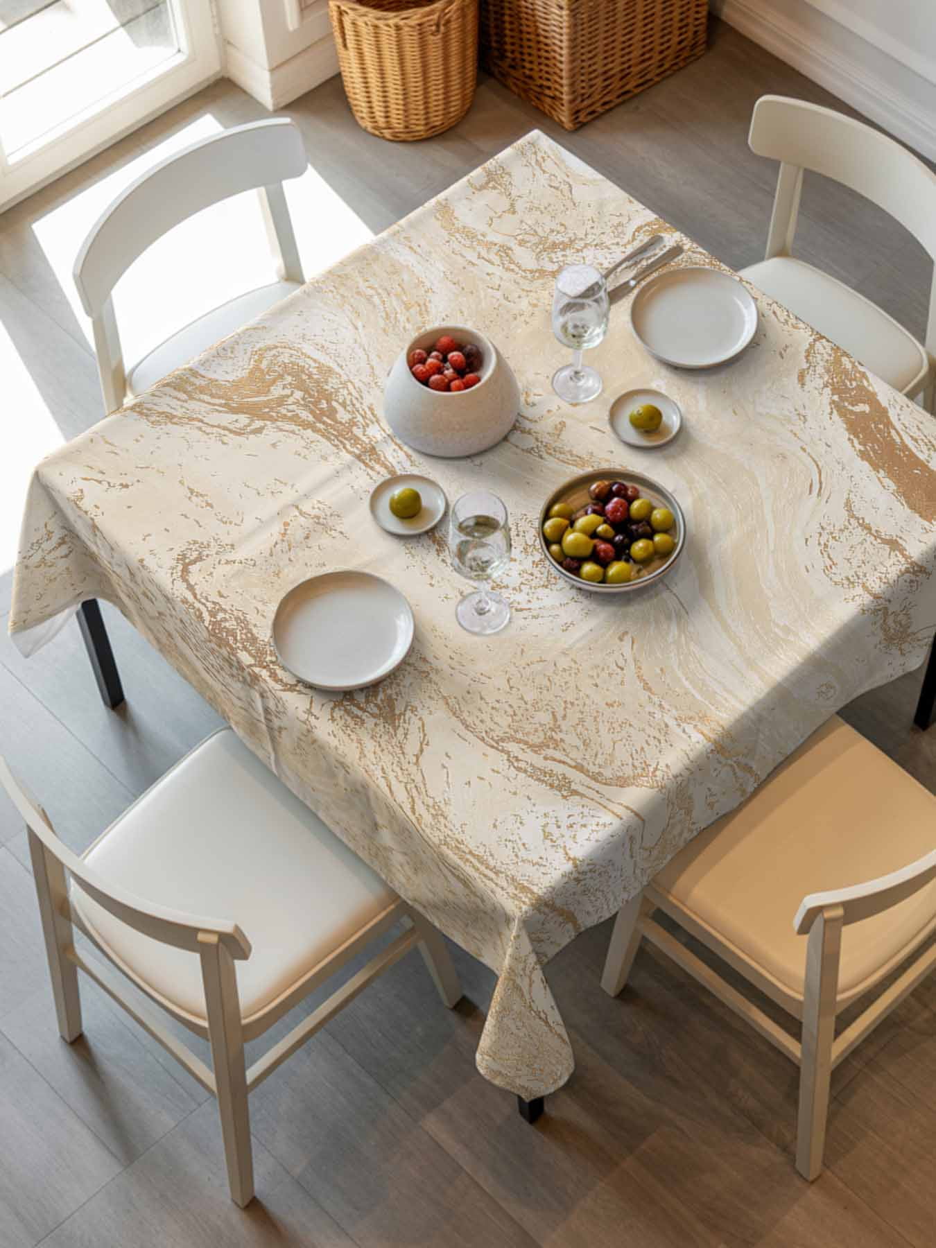Beige Marble Tablecloth Square Table Cloth 54x54,Waterproof Outdoor ...