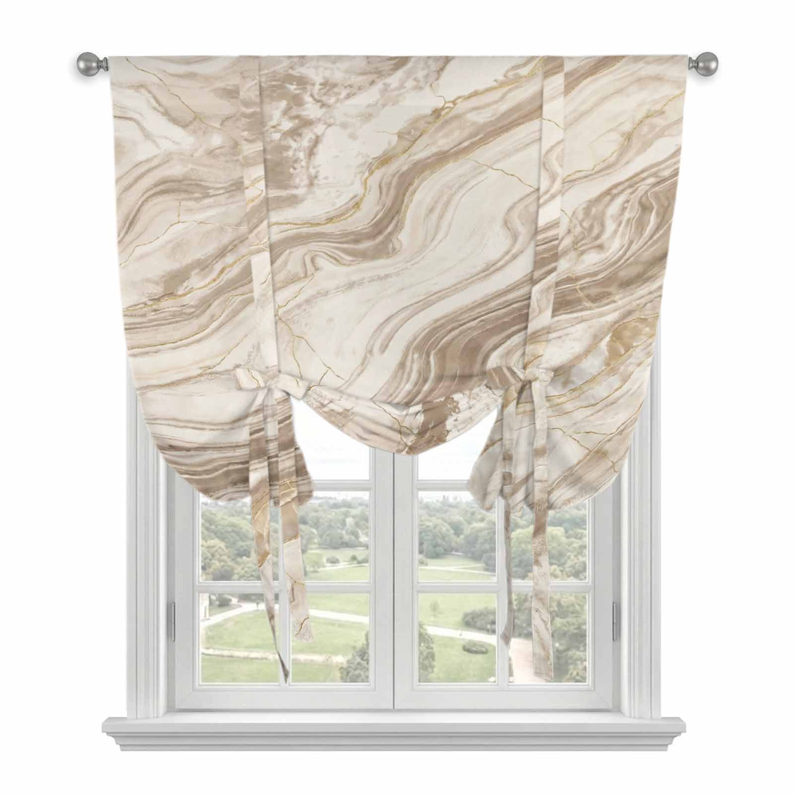 Beige Marble Tie Up Curtains for Window, Thermal Insulated Balloon ...