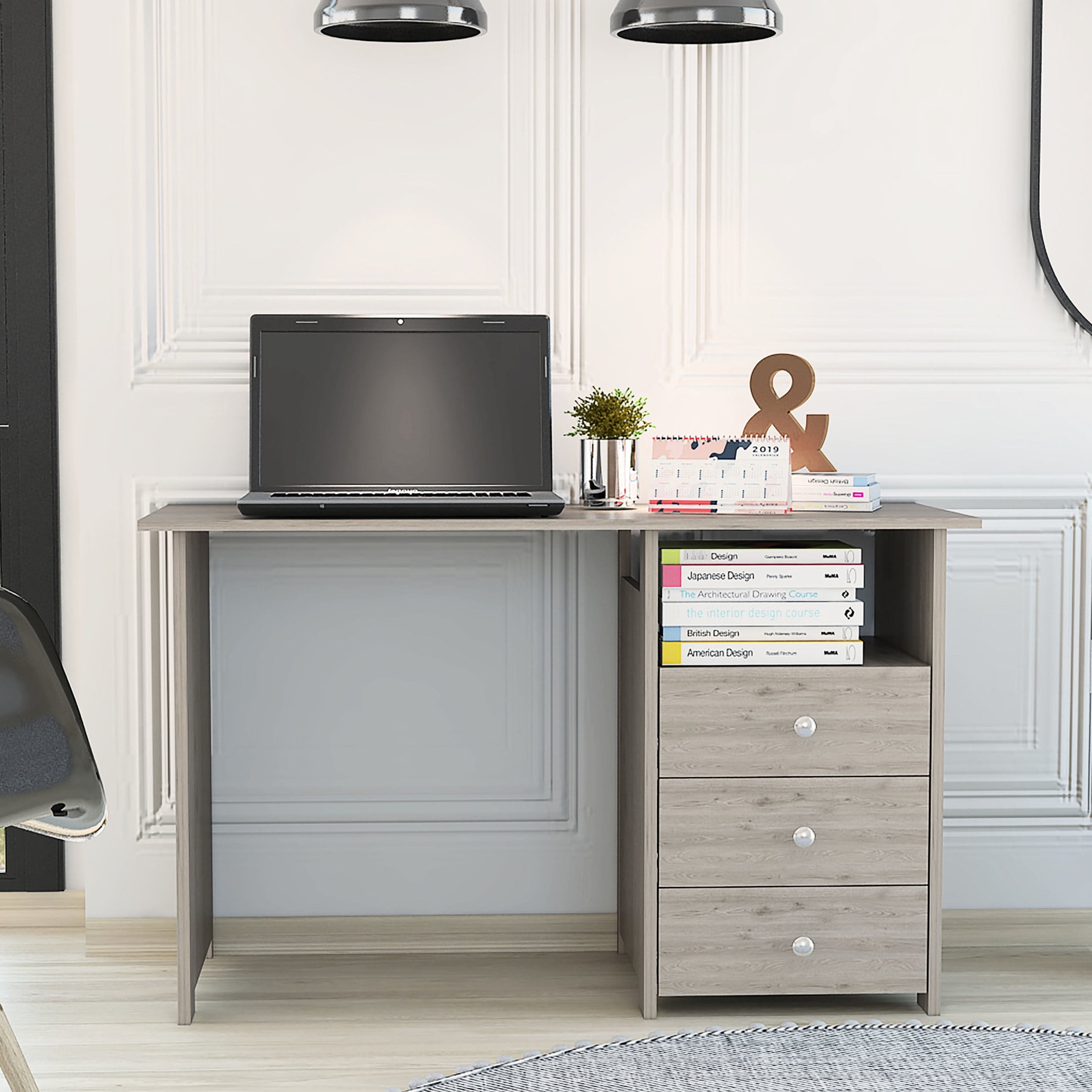 Beige Melamine Filled Computer Desk with Drawers for Office Workspace ...