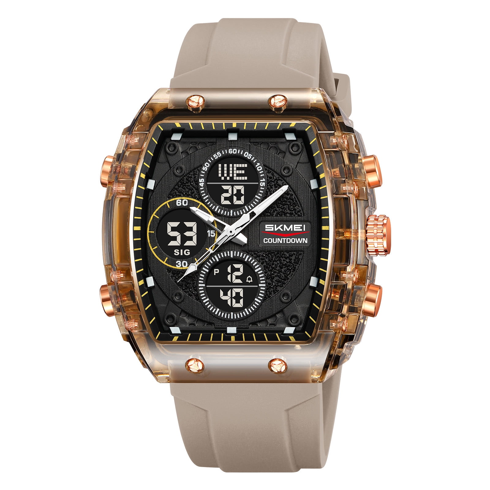 Beige Men’S Digital Sports Watch Waterproof With Luminous Display For ...