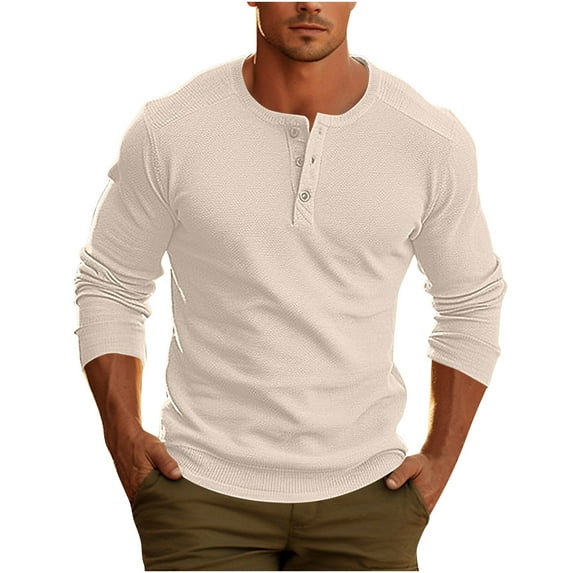 Beige Mens Plain Tshirts Tops Tee for Man Long Sleeve Happy Holiday ...