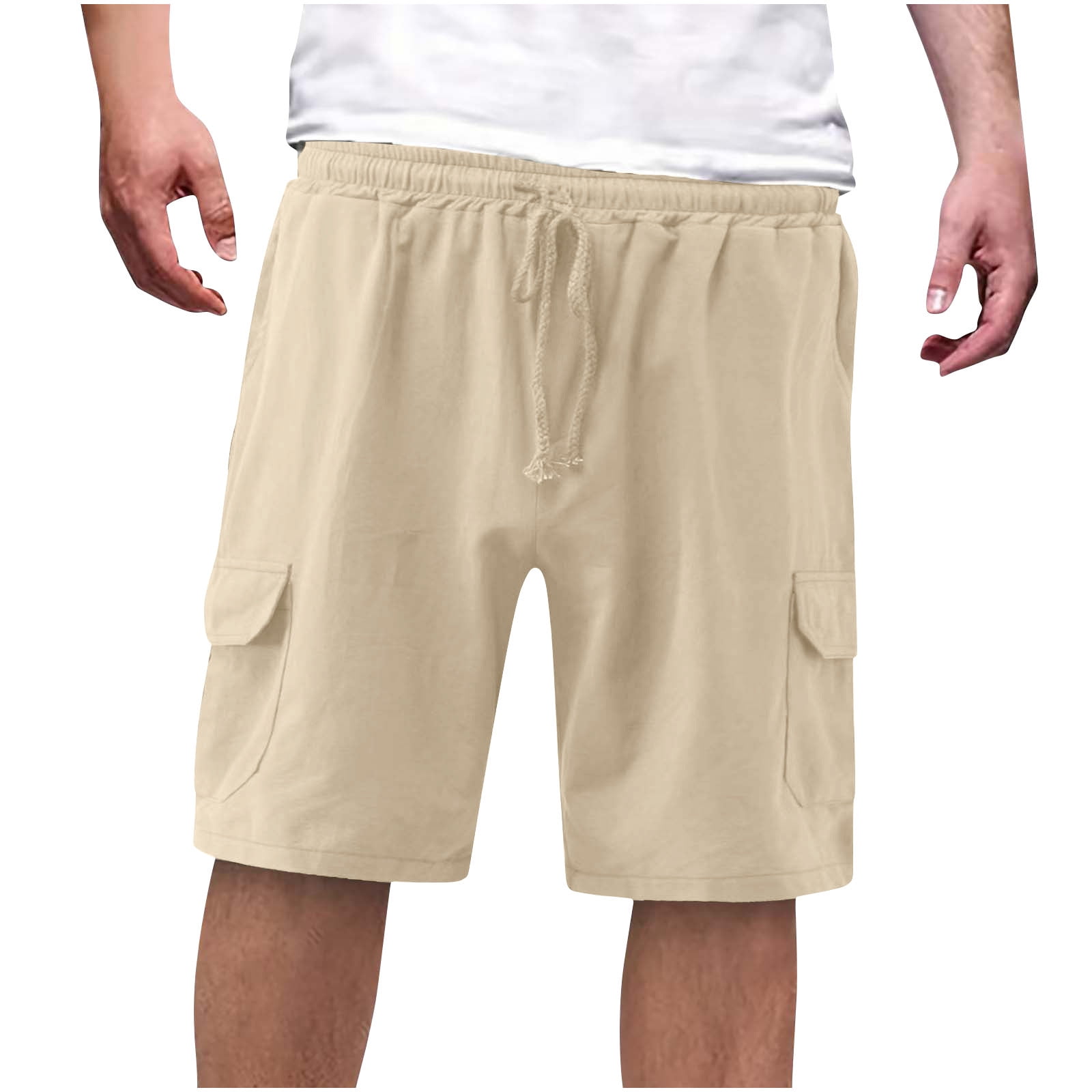 Beige Mens Shorts for Mens Faux Linen Cargo Beach Brunch Thin Hawaiian ...