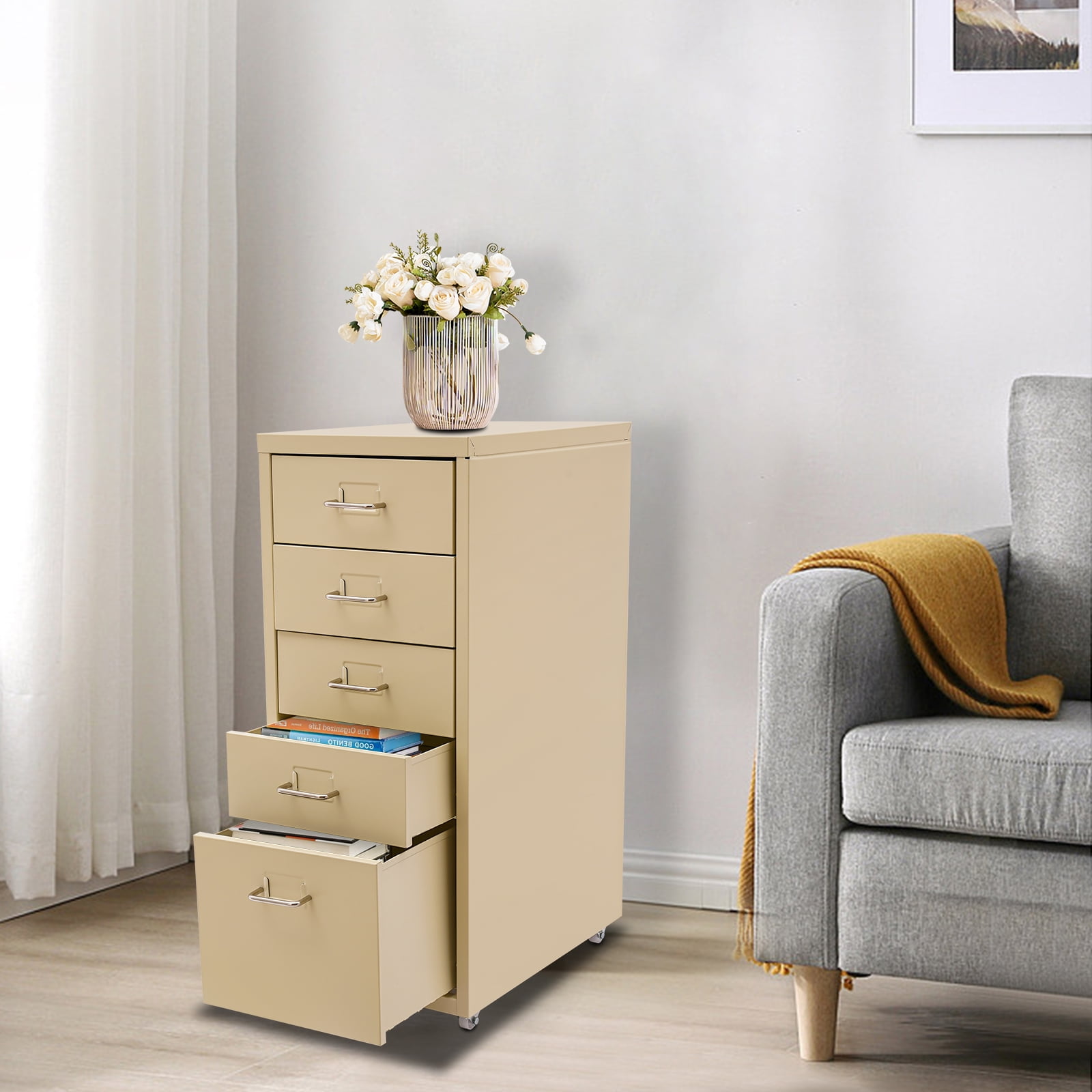Beige Metal File Storage Cabinet, Storage Cabinet with 5 Drawers, 5 ...