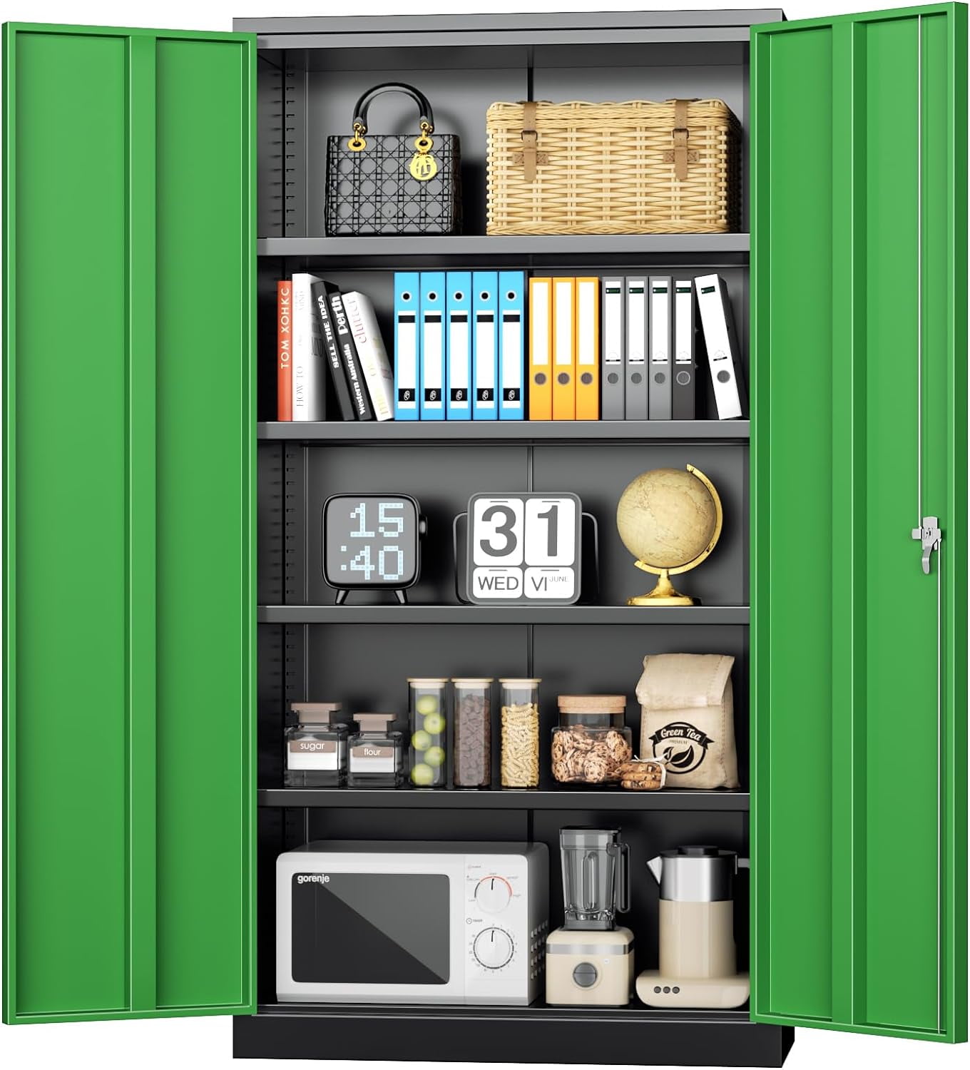 Beige Metal Garage Cabinet with Doors Locking Metal Cabinets with 2 ...