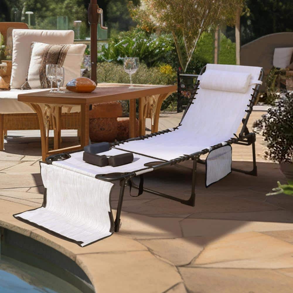 Beige Metal Outdoor Chaise Lounge Chairs, Tanning Chair with Face Hole ...