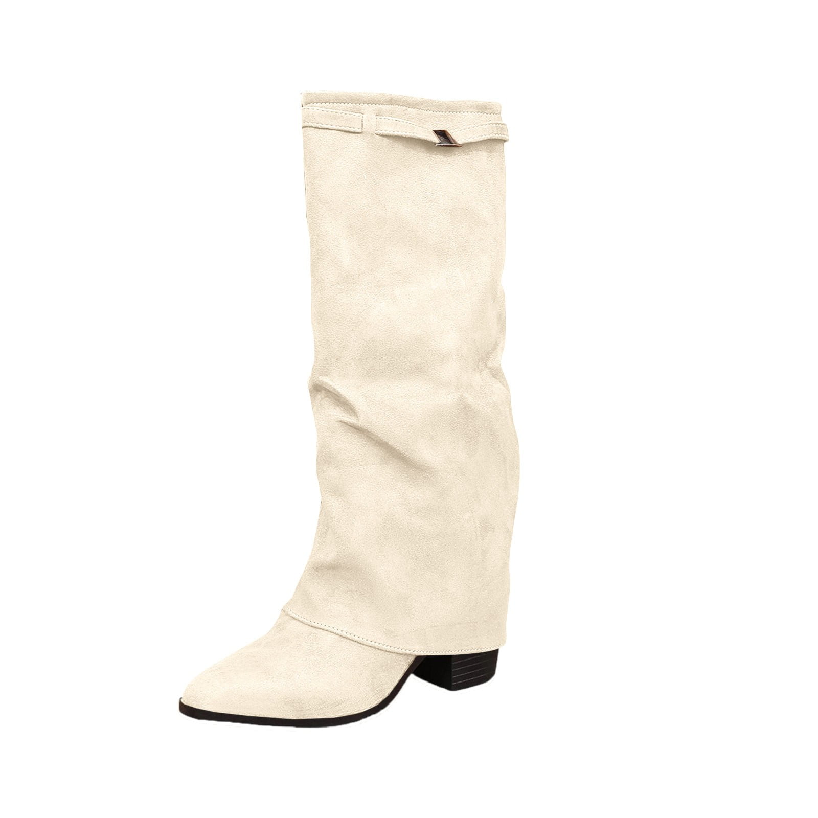 Beige Mid-Heel Long Boots With Knee-High Design For Women Casual Winter ...