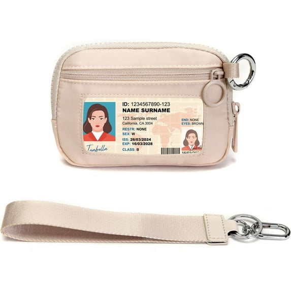Beige Mini Zip Card Case for Women with Clear ID Window, Purse ...