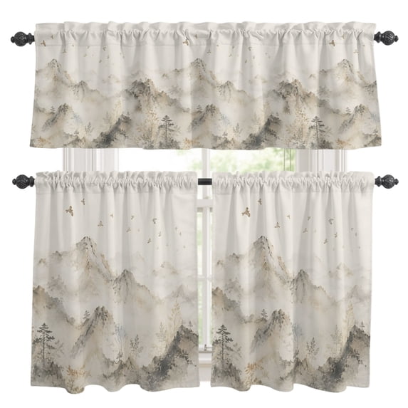 Beige Misty Mountains Kitchen Curtains Valances 3 Piece Set, Zen Flying ...