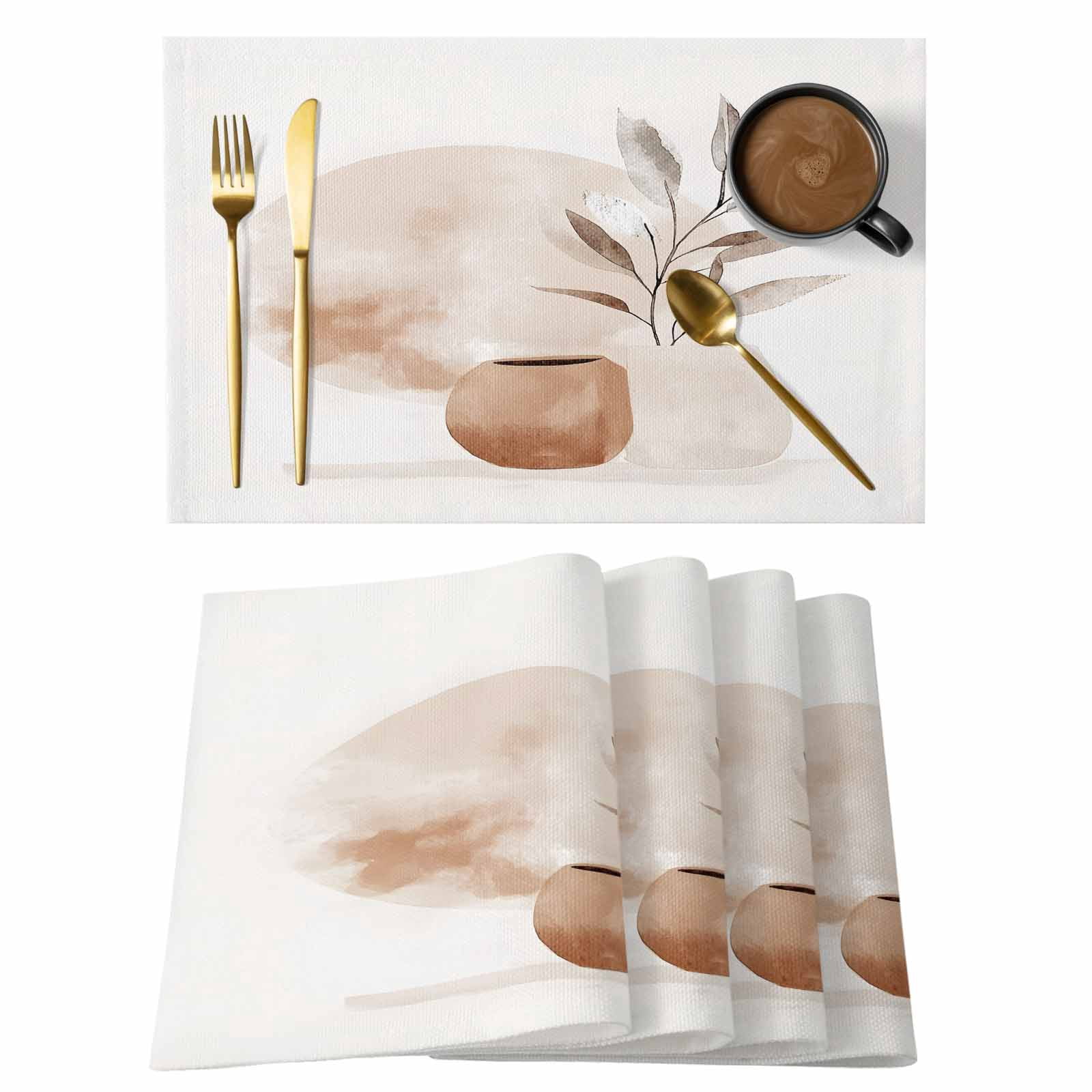 Beige Modern Art Placemats Set of 4 Abstract Art Botanical Place Mats ...