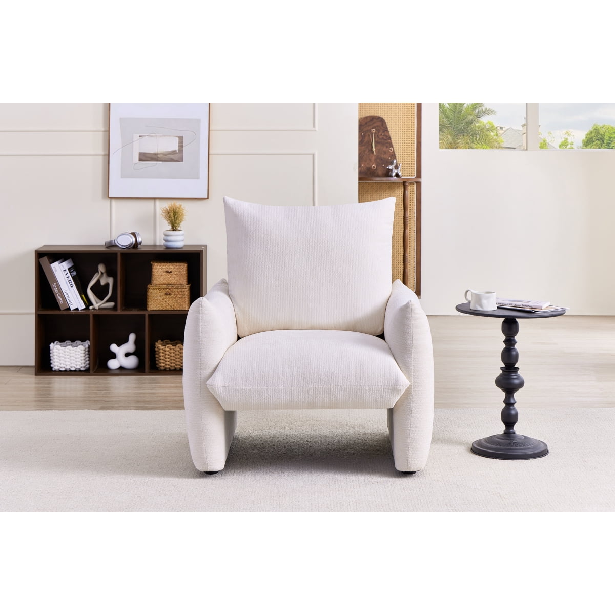 Beige Modern Chenille Accent Chair,34.3" Oversized Single Sofa Armchair ...