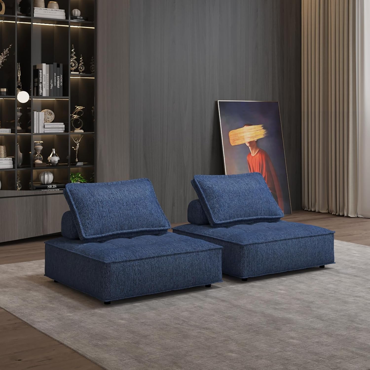 Beige Modular Sectional Sofa Couch 1 Seater Tofu Block Single Sofa Soft ...