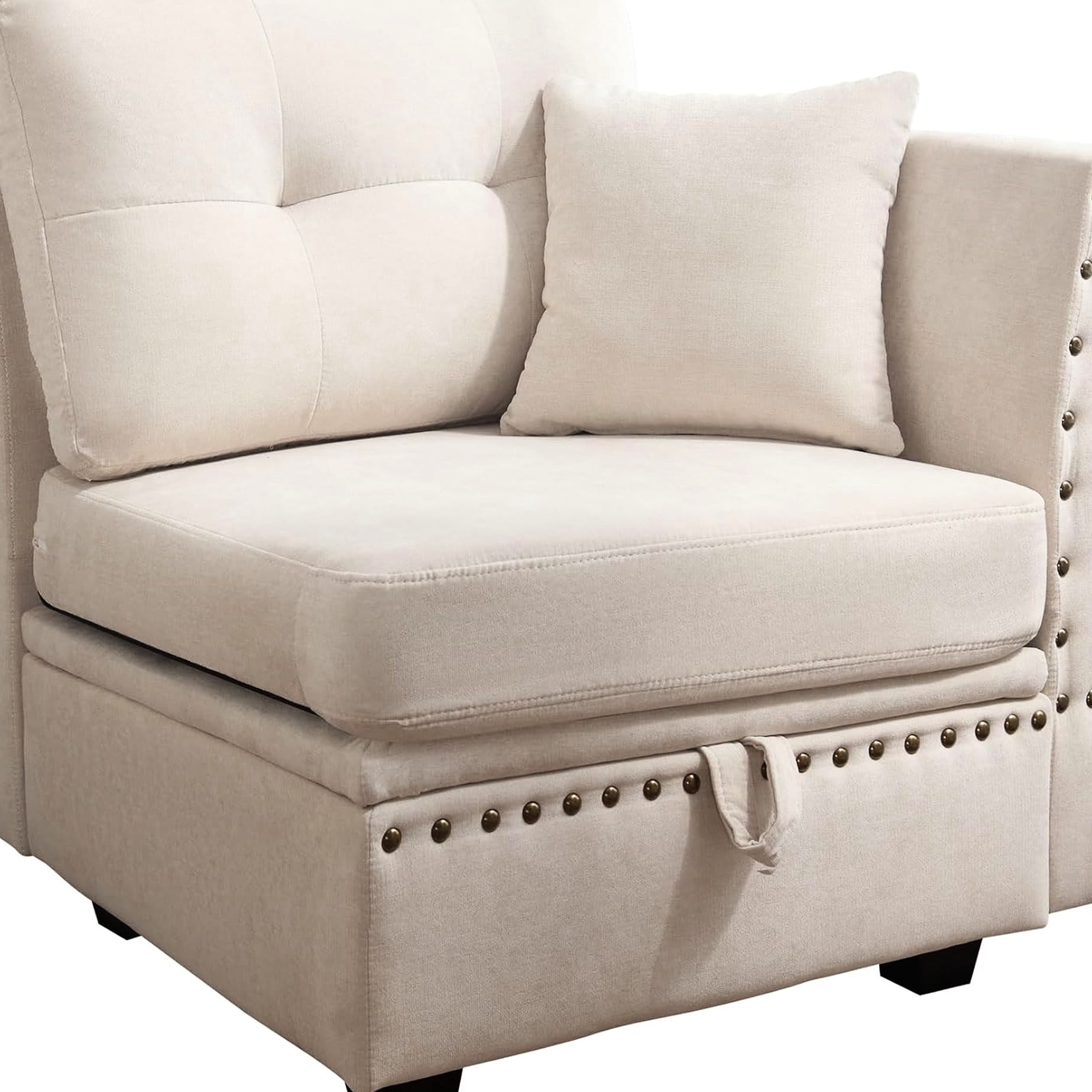 Beige Modular With Storage Feature, 100% Upholstery, Comfortable Foam ...